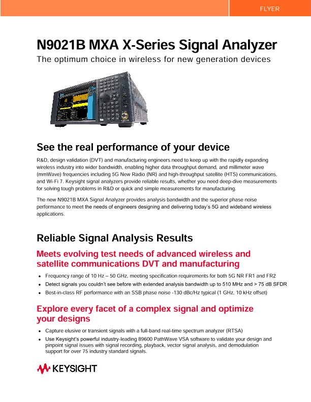 N9021B MXA X-Series Signal Analyzer PDF Asset Page | Keysight